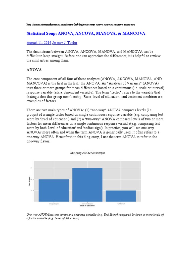 Understanding ANOVA, MANOVA, ANCOVA, MANCOVA | PDF | Analysis Of Covariance | Analysis Of Variance