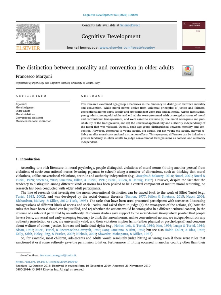 The Distinction Between Morality and Convention in Older Adults | PDF ...