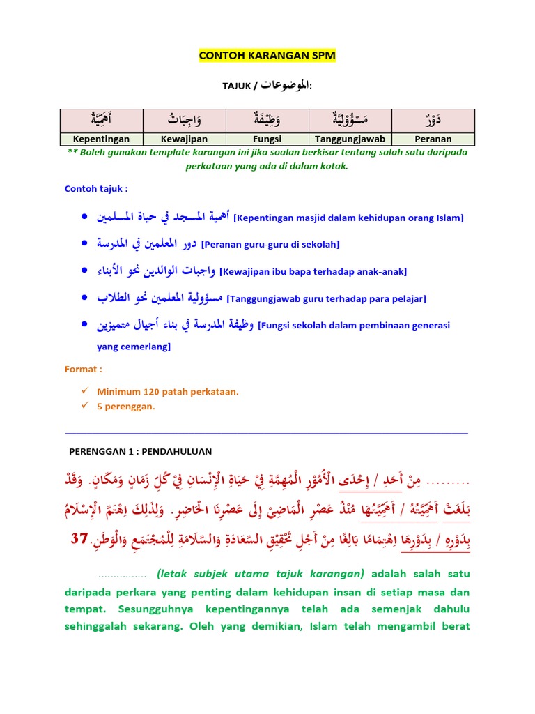 Contoh Karangan SPM KSSM - Peranan (Latest) | PDF
