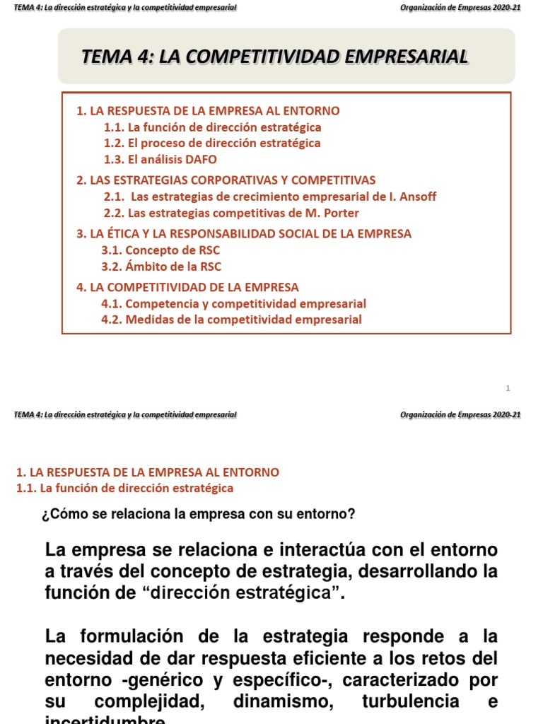 Diapositivas Tema 4. La Competitividad Empresarial. Sin Notas. 2020-21 | PDF | Análisis FODA ...