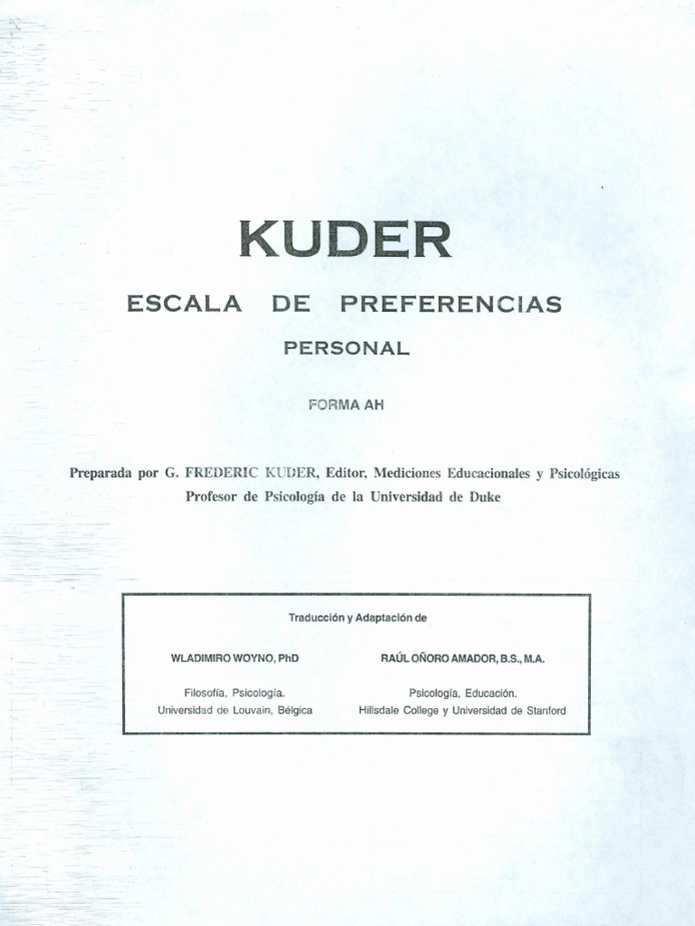 Kuder Escala Preferencias PERSONAL | PDF