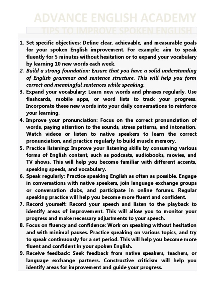 Tips For Improving Spoken English | PDF