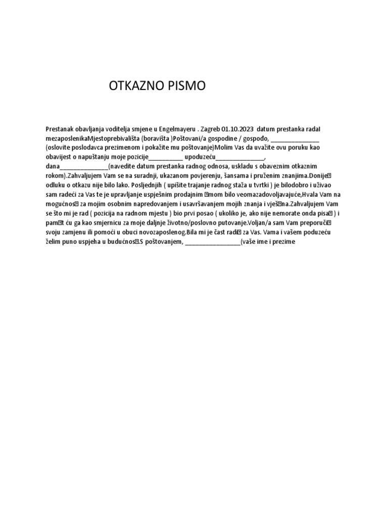 Otkazno Pismo | PDF