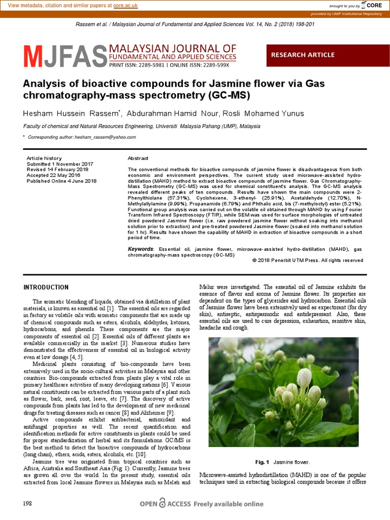 Jasmine Oil Chromatography | PDF | Gas Chromatography–Mass Spectrometry ...