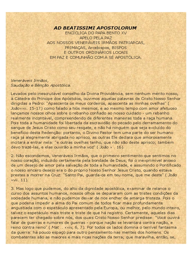 Ad Beatissimi Apostolorum (1 de Novembro de 1914) - 1 | PDF