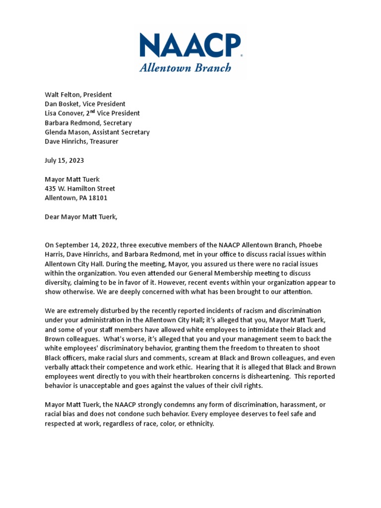 MayorMattTuerkLetter NAACP | PDF