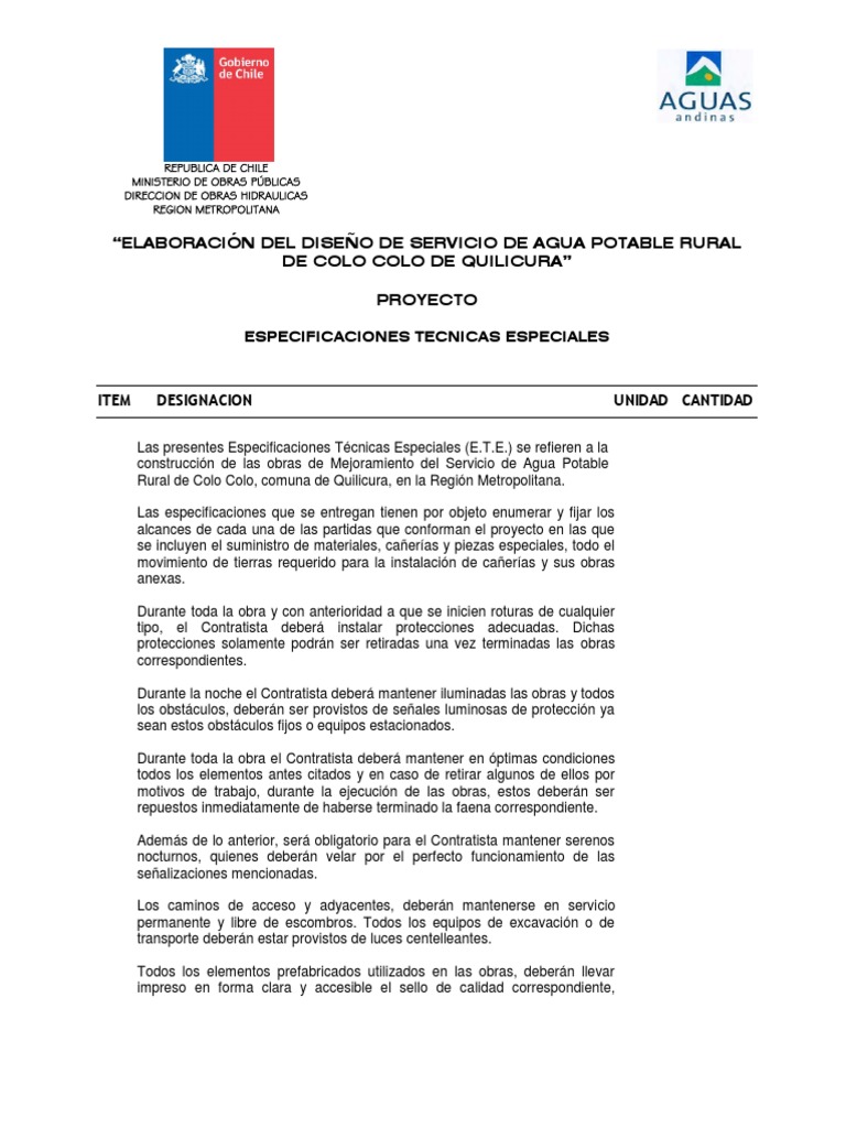 TRET - Colo Colo-ETE R1v1 | PDF | Tubería (transporte de fluidos) | Fundación (Ingeniería)