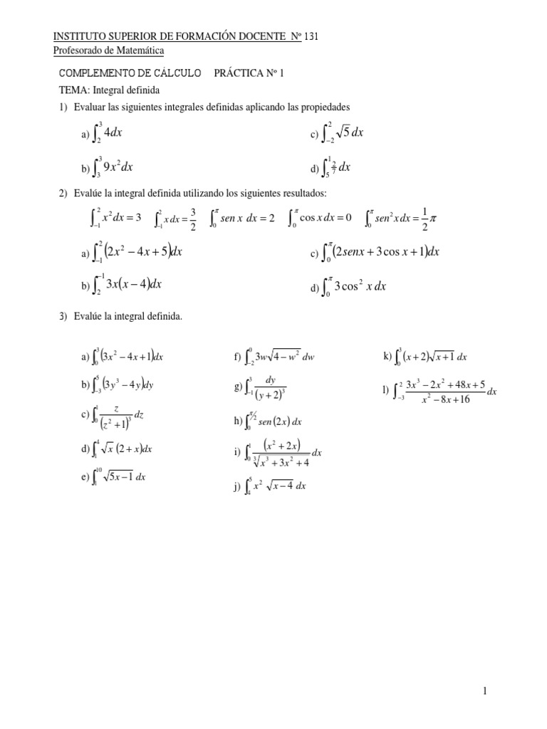Práctica 1. Integrales Definida | PDF