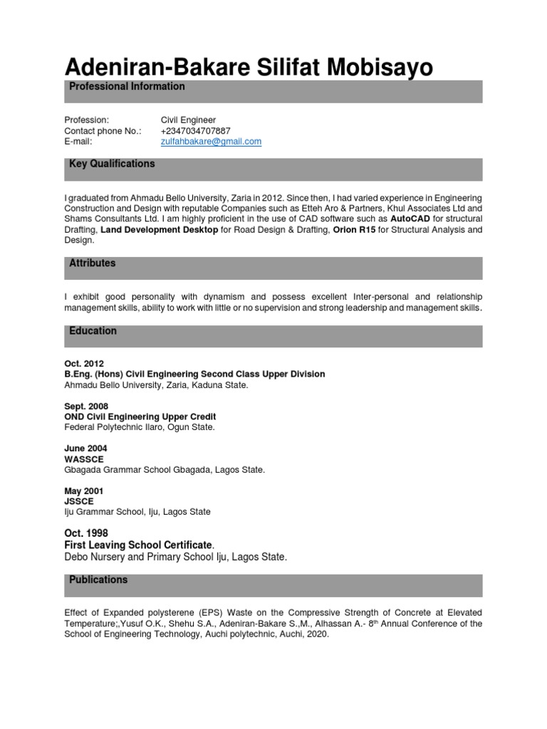 Adeniran cv-1 | PDF | Engineering