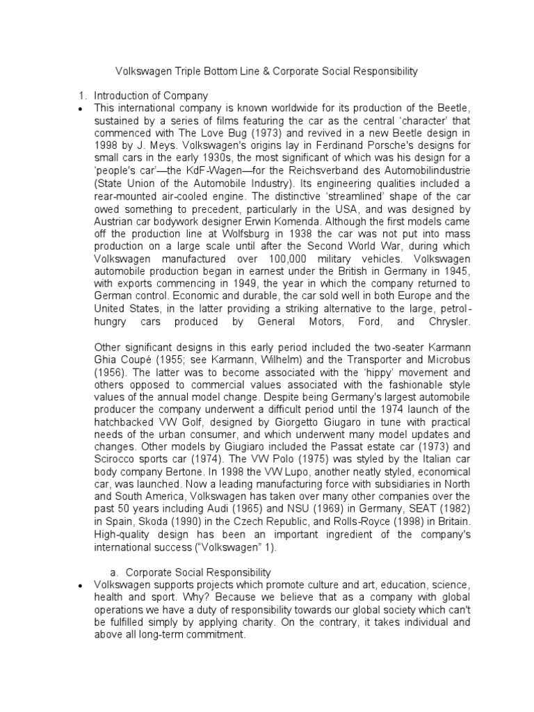 Volkswagen Triple Bottom Line | PDF
