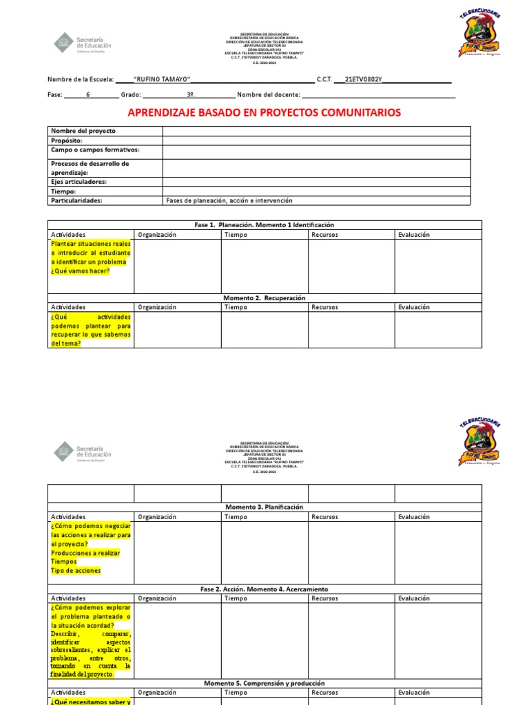 Formato Aprendizaje Basado en Proyectos Comunitarios | PDF | Evaluación | Ciencia cognitiva