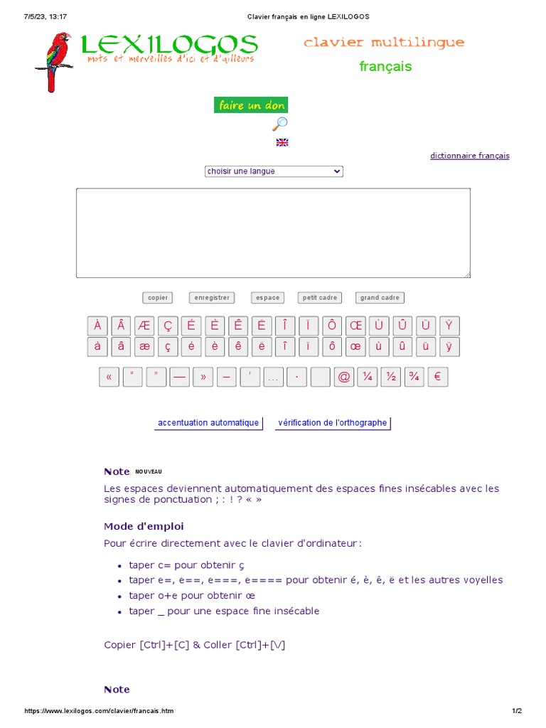 Clavier Français en Ligne Lexilogos | PDF | Orthographie | Graphèmes