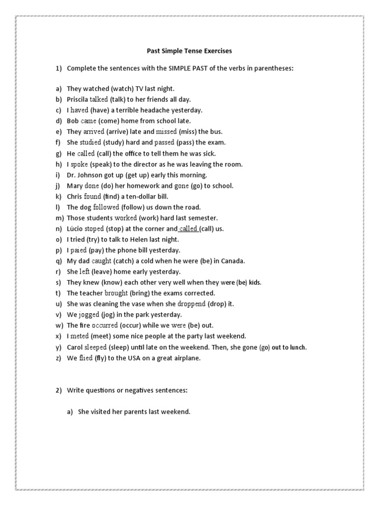 Past Simple Tense Exercises - 42 - 13 10 | PDF | Linguistics