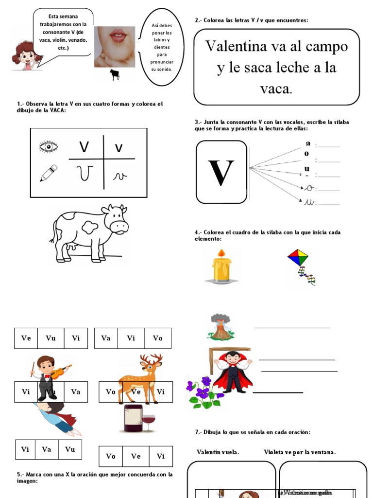 Actividades con la consonante V | PDF | Lingüística | Comunicación humana