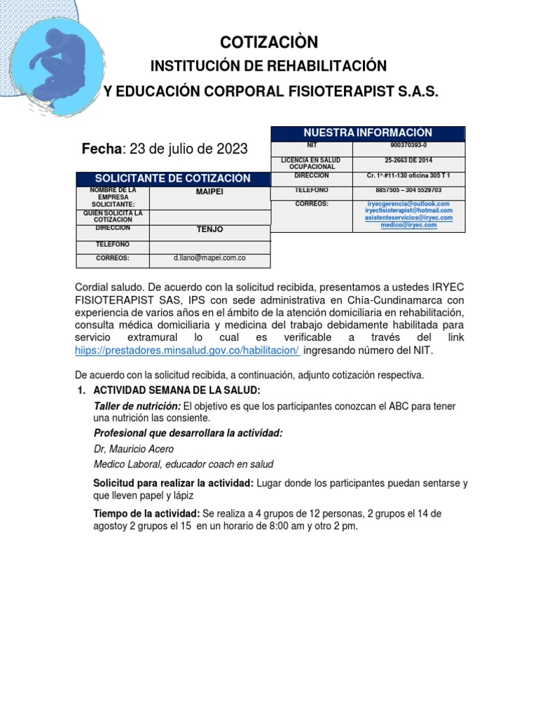 Cotizaci#n Maipei 23 | PDF | Industrias de servicio | Cuidado de la salud