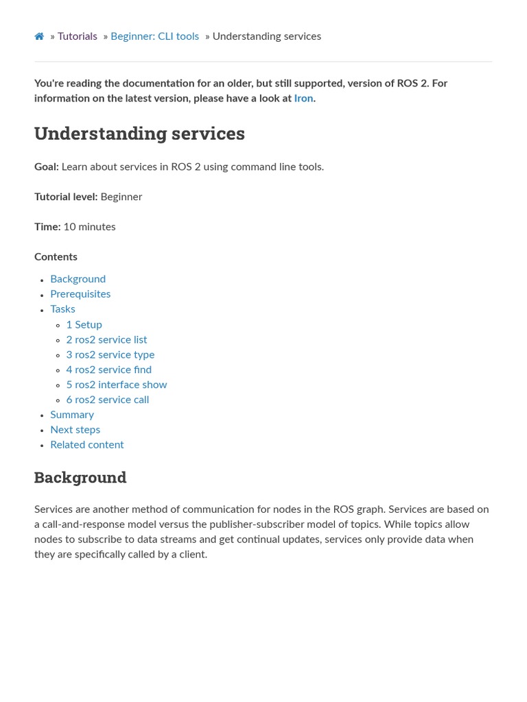 Understanding Services — ROS 2 Documentation_ Humble Documentation | PDF