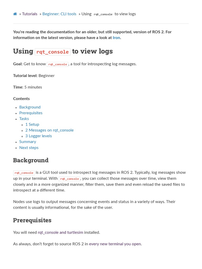 Using Rqt_console to View Logs — ROS 2 Documentation_ Humble Documentation | PDF