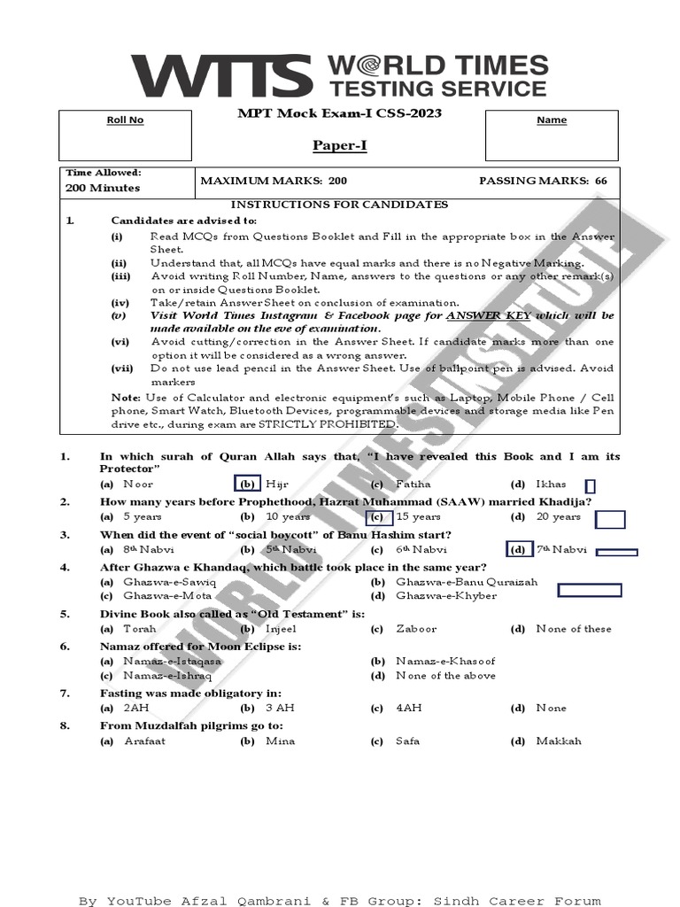 Mock Paper I MPT With Key | PDF | Triangle | Marie Curie