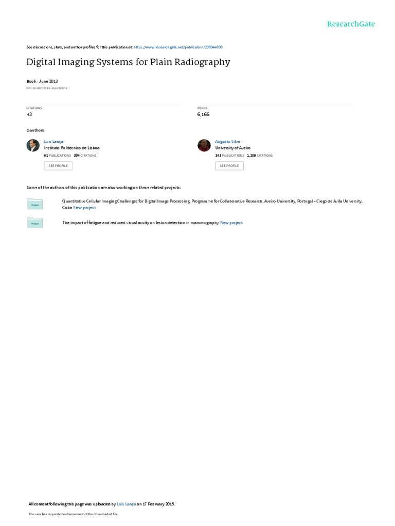 Digital Imaging Systems For Plain Radiography | PDF | Radiography ...