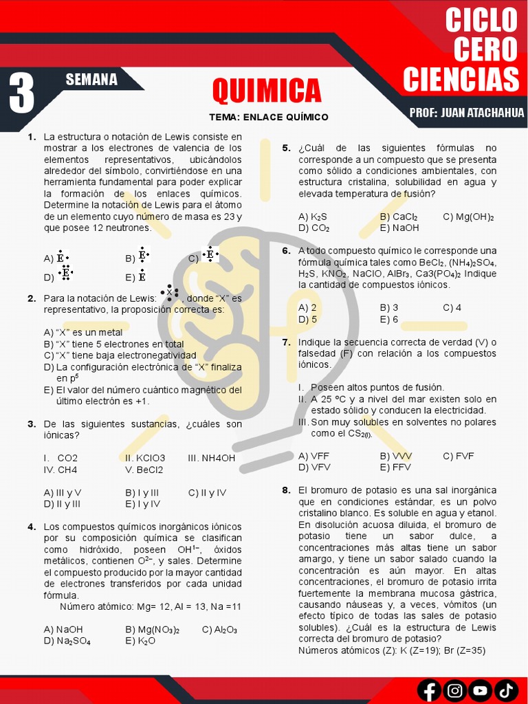 Quimica Tema N 3 Enlace Quimico Ciclo Cero Ciencias Pdf