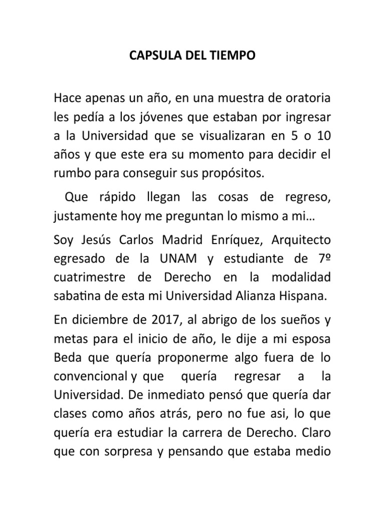 Carta para cápsula del tiempo 2019 | PDF | Relaciones personales ...