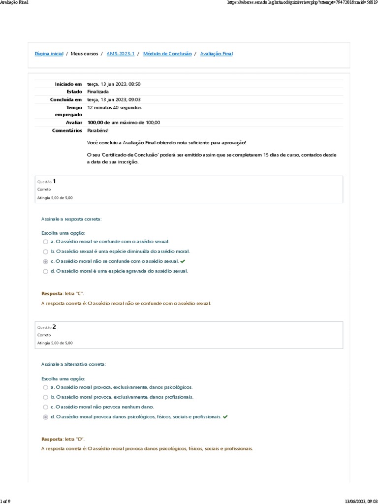 Prova - 100 | PDF | Assédio sexual | Violência