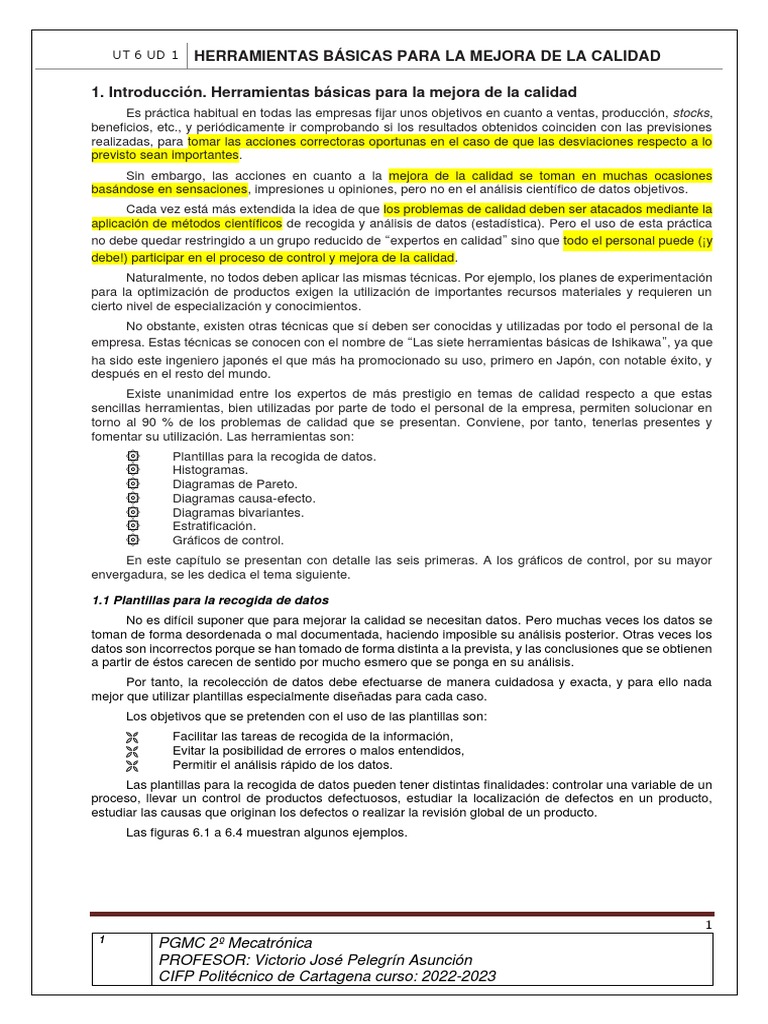 UT 6-1 Herramientas Básicas para La Mejora de La Calidad 2022-2023 | Descargar gratis PDF ...