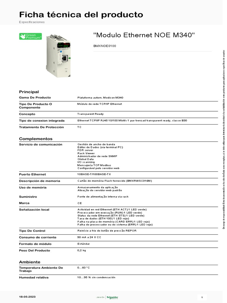Modicon M340 - BMXNOE0100 | PDF