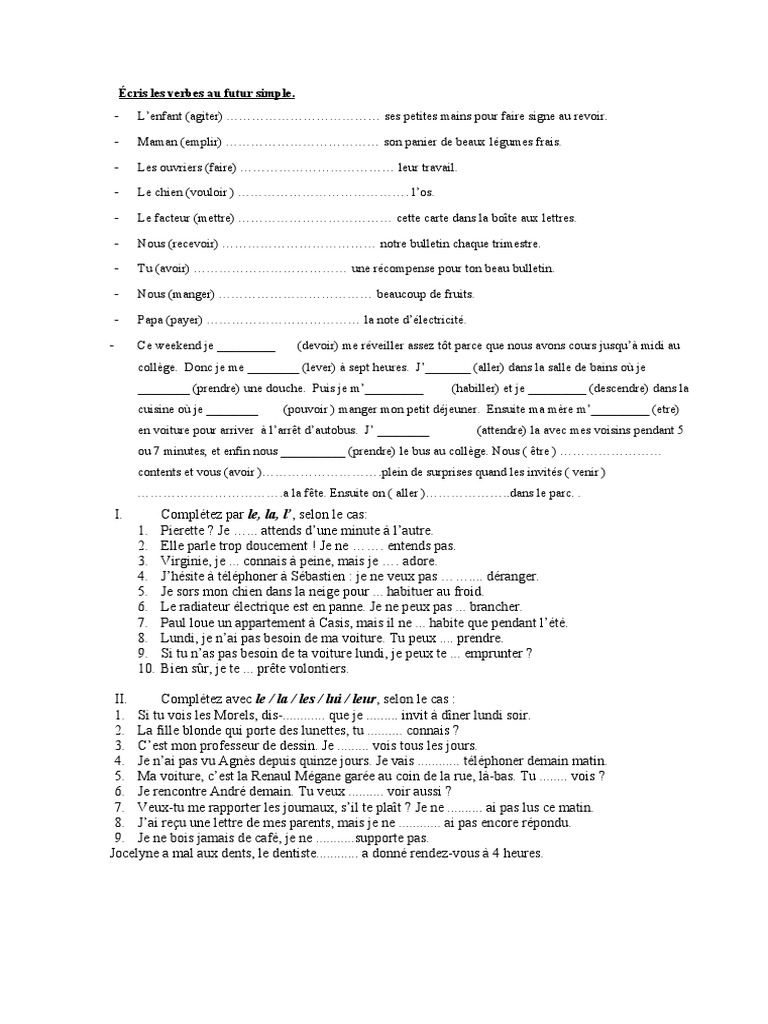 Verbes au futur simple à compléter | PDF | Arts du langage et discipline