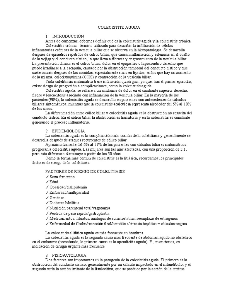 Colecistite Aguda | PDF | Vesícula biliar | Especialidades Medicas Colecistite Aguda | PDF | Vesícula biliar | Especialidades Medicas