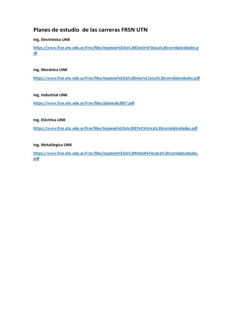 Plan de Estudio de Las Carreras FRSN UTN | PDF | Tecnología