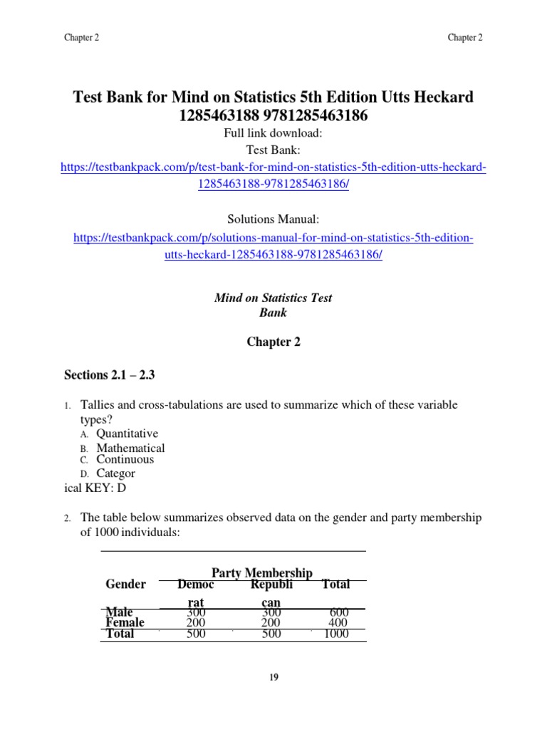 Mind On Statistics 5th Edition Utts Heckard Test Bank | PDF