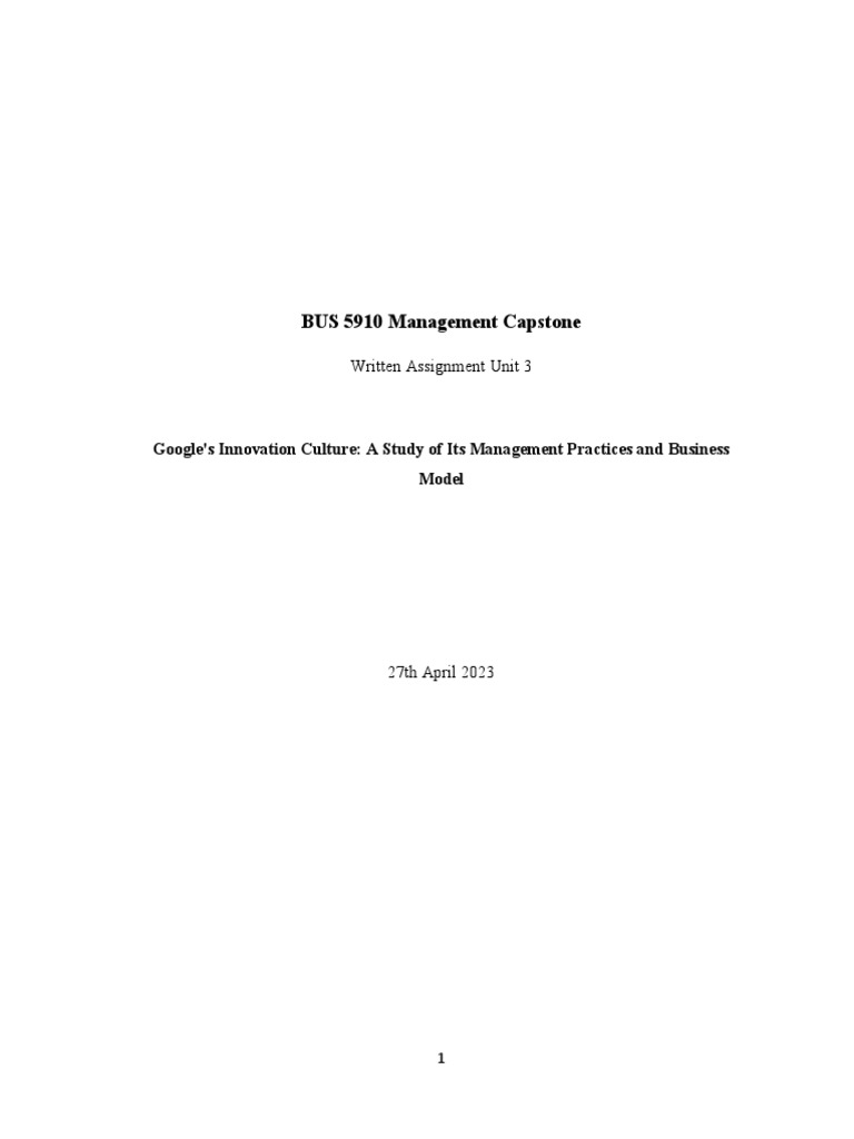 Googles Innovation Culture A Study of Its Management Practices and ...