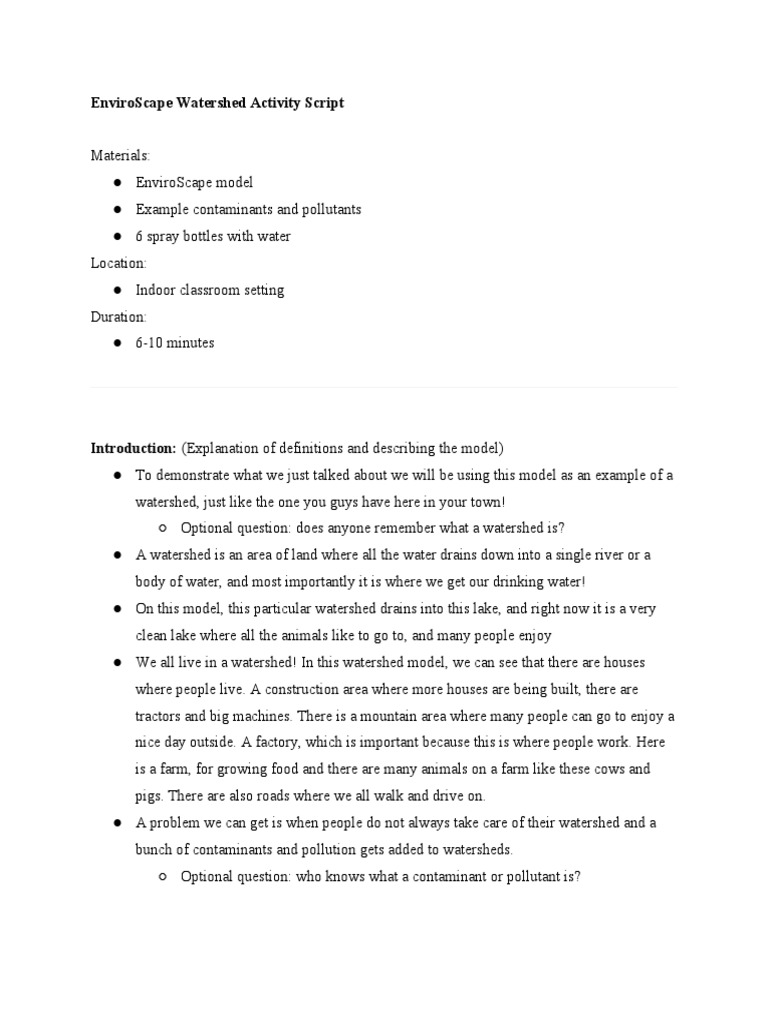 Enviroscape Watershed Activity Script | PDF | Pesticide | Herbicide