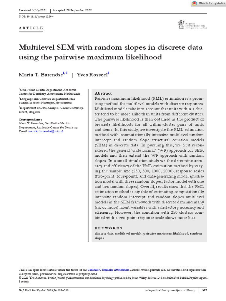 Barendse Rosseel 2023 Multilevel SEM With... | PDF | Structural Equation Modeling | Multilevel Model