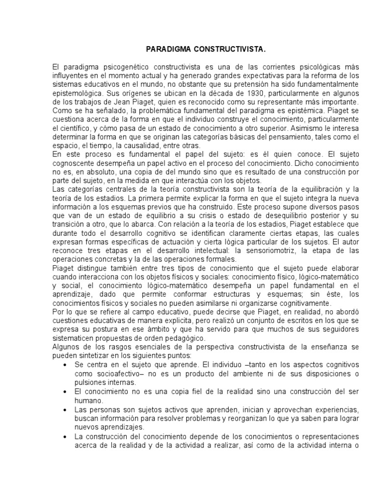 Paradigma Constructivista en Educación | PDF | Constructivismo ...