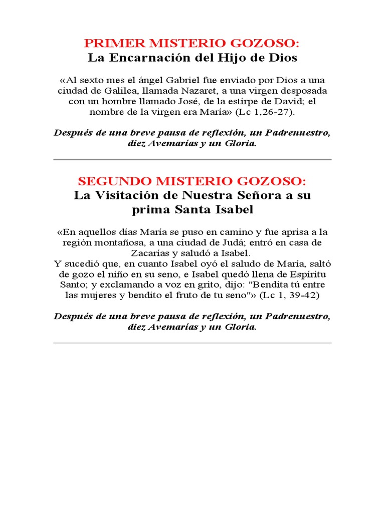 Primer Misterio Gozoso | PDF | María, madre de Jesús | Rosario