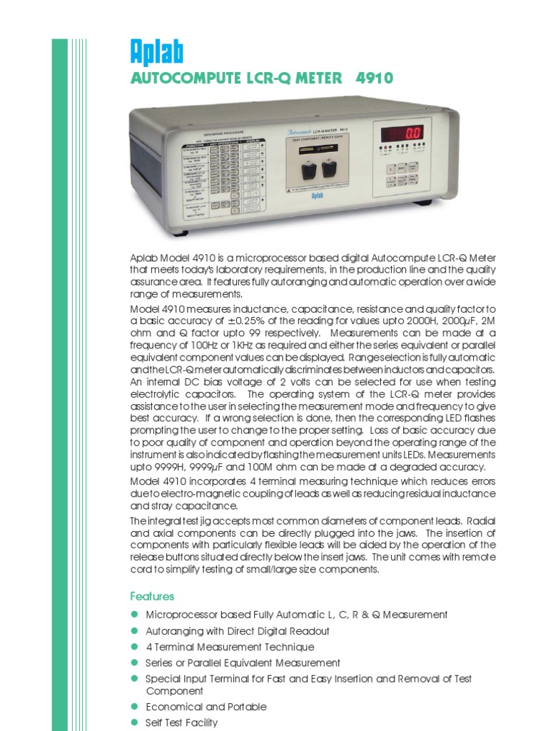 4910 - Auto Compute LCR-Q Meter | PDF | Capacitor | Capacitance