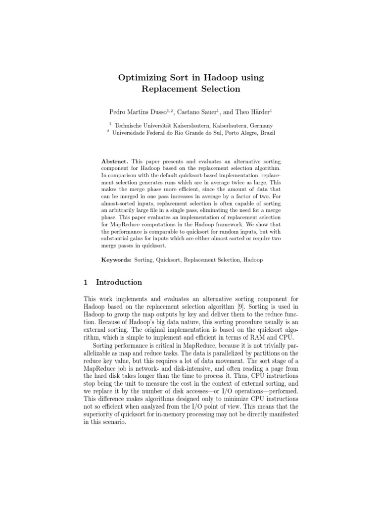 Optimizing Sort in Hadoop Using Replacement Selection | Download Free ... Optimizing Sort in Hadoop Using Replacement Selection | Download Free ...