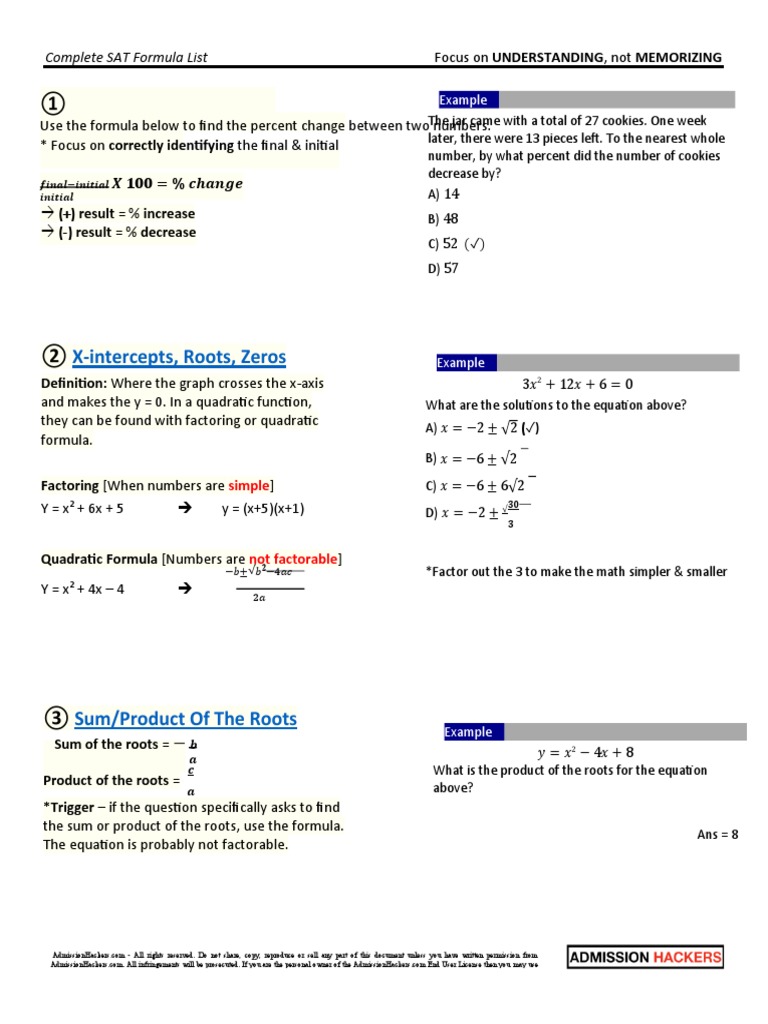 37 SAT 12 Formula List | PDF | Circle | Quadratic Equation