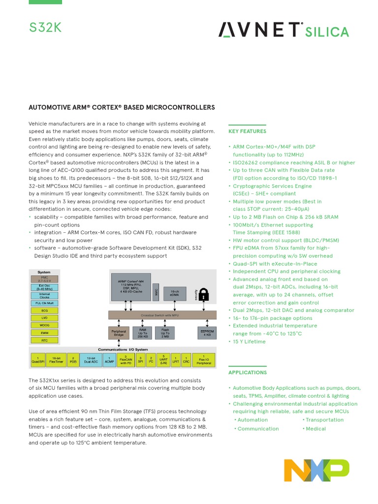 Avs Nxp S32k Product Brief Pdf Microcontroller Integrated