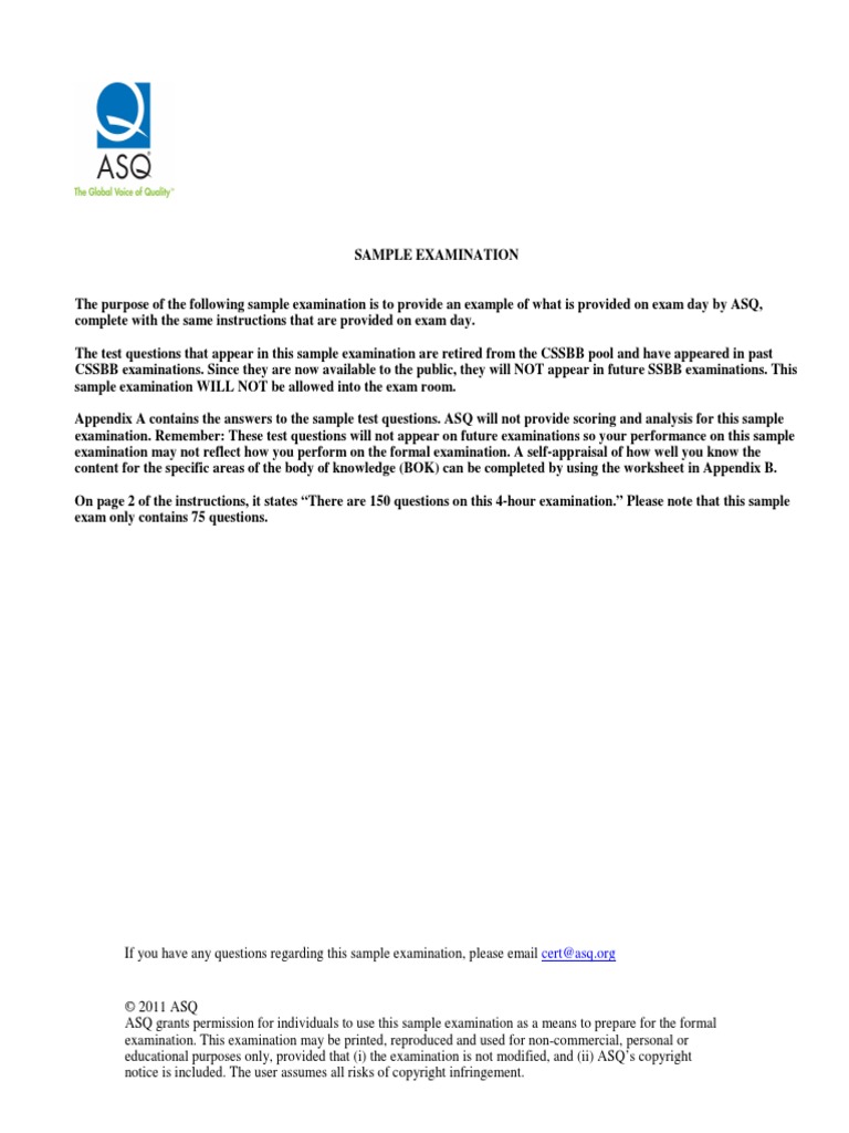 Six Sigma Sample Question Answers | PDF | Six Sigma | Standard Deviation