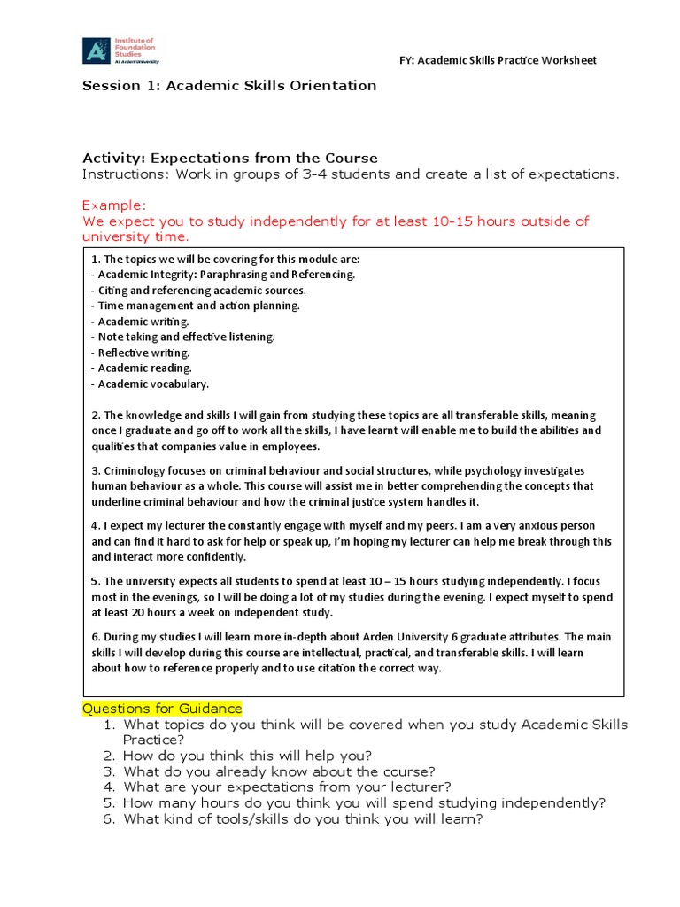 Session 1 Worksheet | PDF