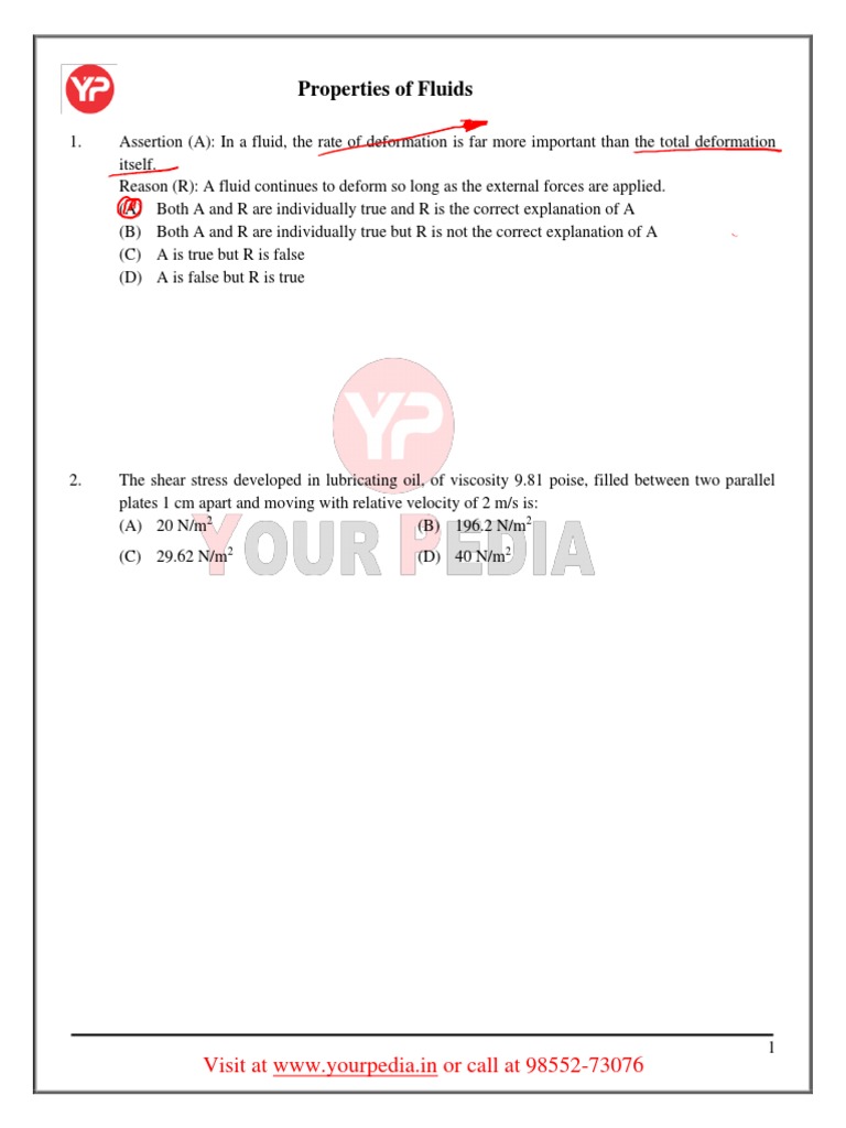 Fluid Properties and Viscosity Problems | PDF | Viscosity | Liquids