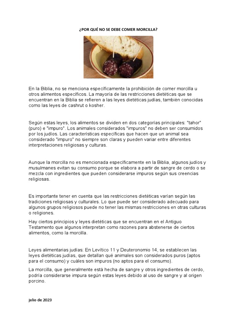 Por Qué No Se Debe Comer Morcilla | PDF | Biblia