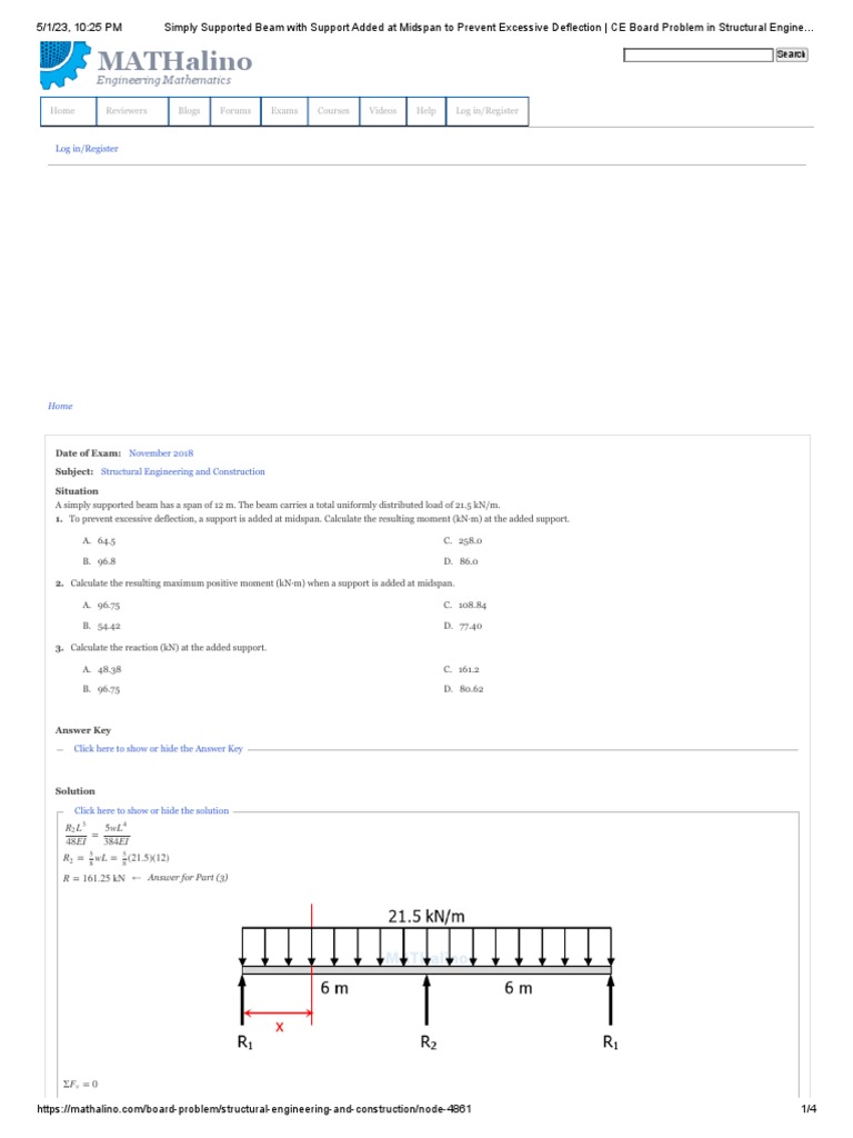 5. Simply Supported Beam with Support Added at Midspan to Prevent ...