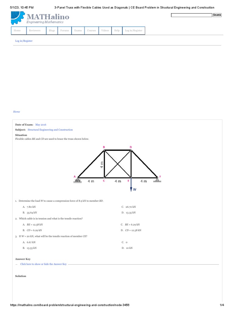 3-Panel Truss With Flexible Cables Used As Diagonals | PDF | Beam ...