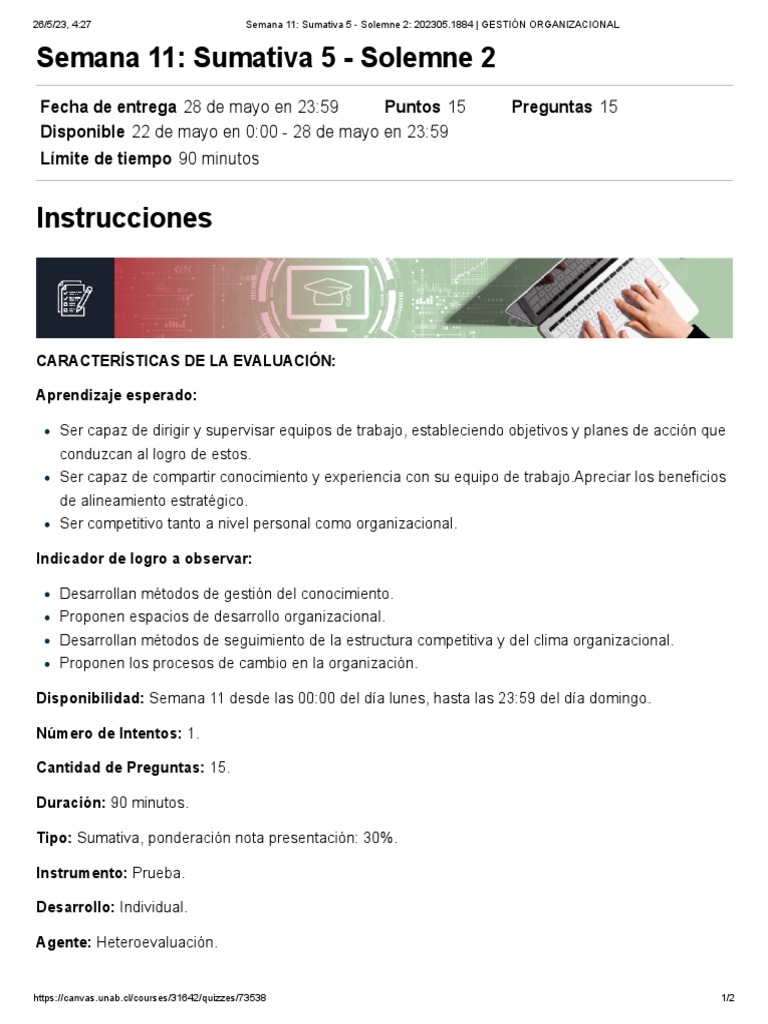 Semana 11 - Sumativa 5 - Solemne 2 - GESTIÓN ORGANIZACIONAL | PDF