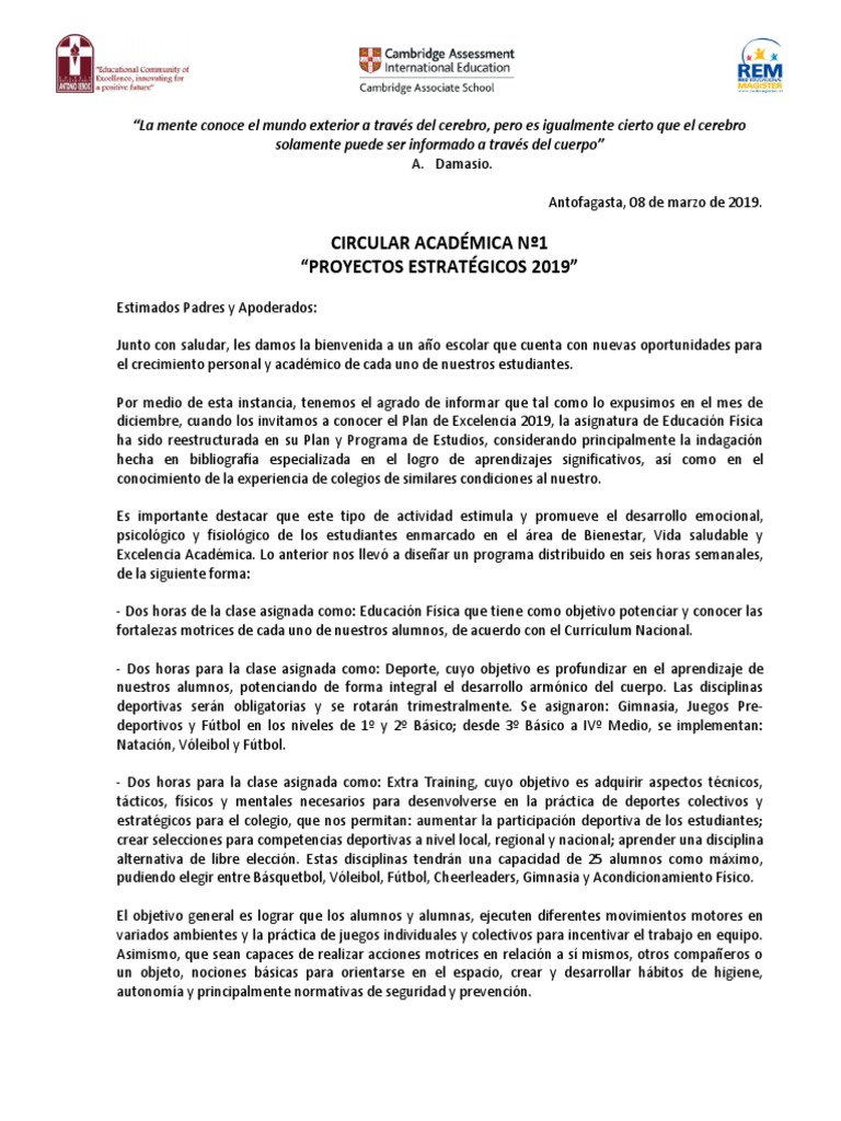 Circular N1 Academica Ed Fisica | PDF | Plan de estudios | Baños