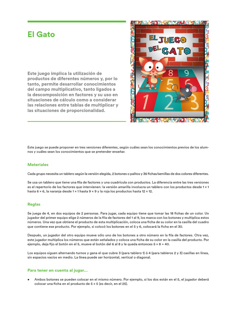 Juego del Gato: Multiplicación Divertida | PDF | Métodos y materiales ...